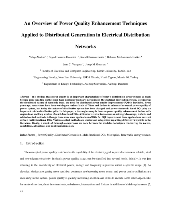 (PDF) An overview of power quality enhancement techniques applied to distributed generation in ...