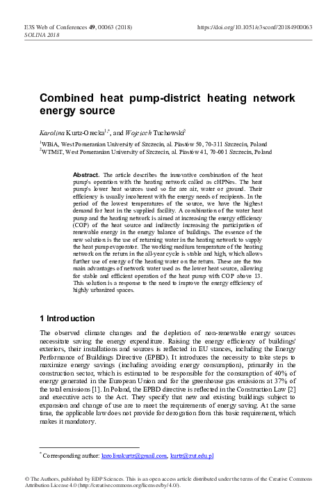 (PDF) Combined heat pump-district heating network energy source