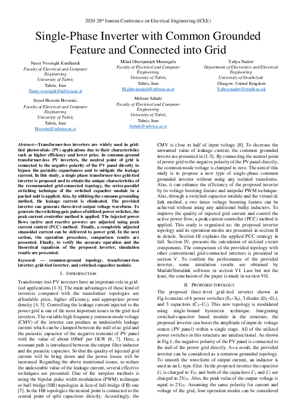 (PDF) Single-Phase Inverter with Common Grounded Feature and Connected into Grid