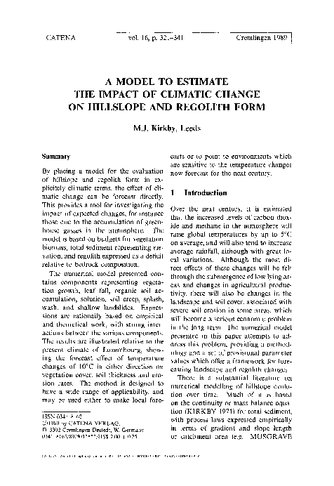 (PDF) A model to estimate the impact of climatic change on hillslope ...