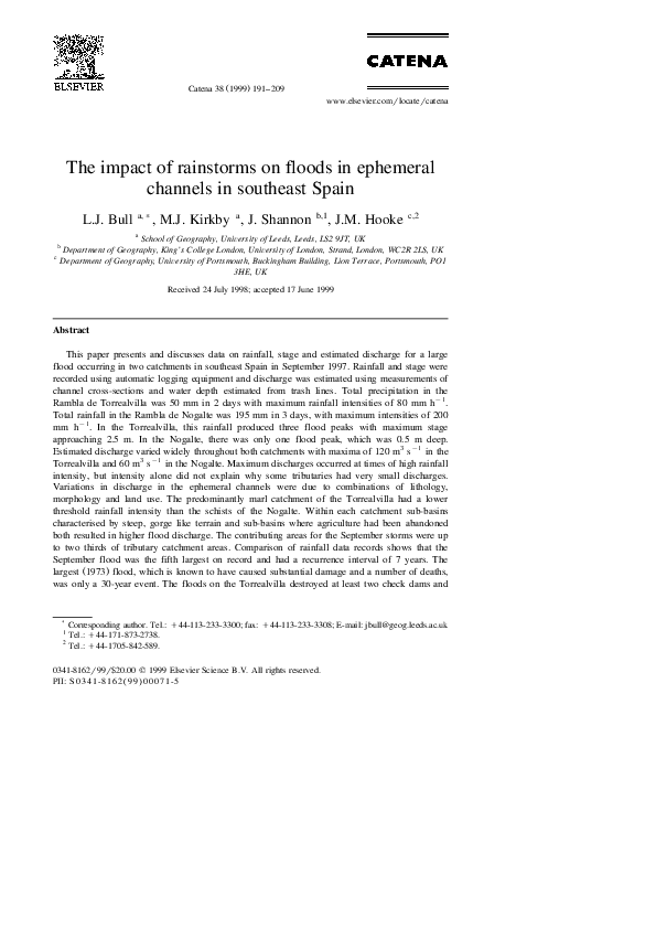 (PDF) The impact of rainstorms on floods in ephemeral channels in ...
