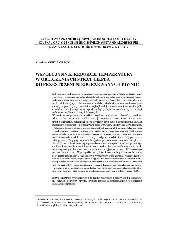 (PDF) Współczynnik Redukcji Temperatury W Obliczeniach Strat Ciepła Do Przestrzeni ...