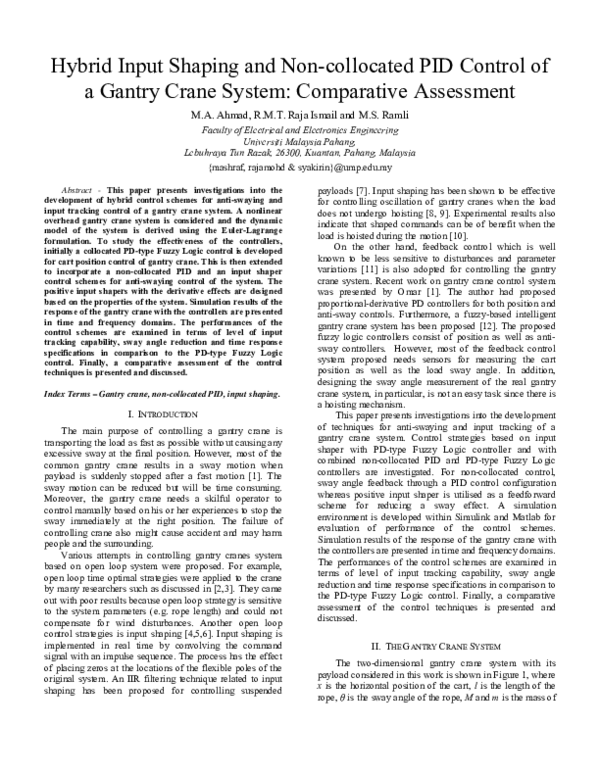 Pdf Hybrid Input Shaping And Non Collocated Pid Control Of A Gantry Crane System Comparative