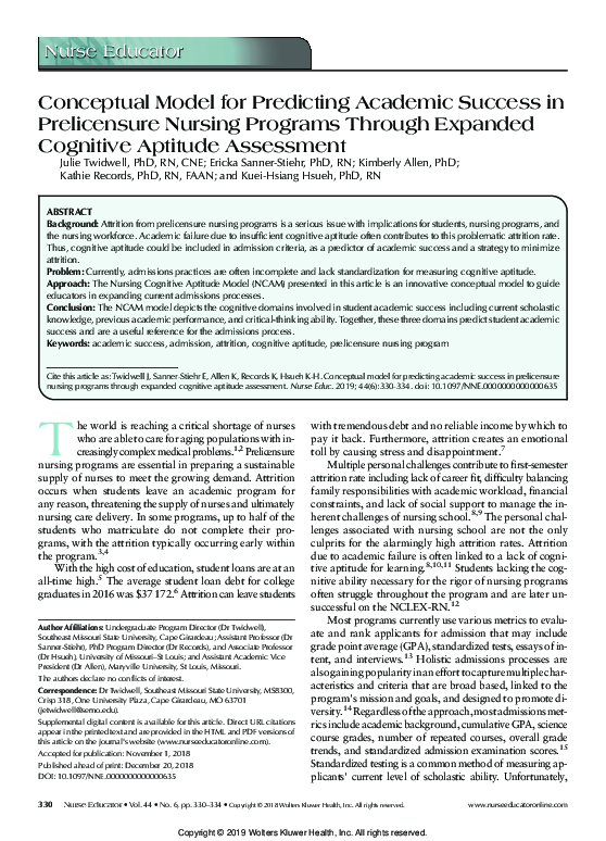 (PDF) Conceptual Model for Predicting Academic Success in Prelicensure ...