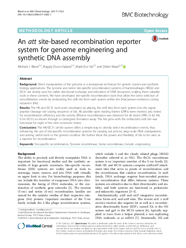 (PDF) An att site-based recombination reporter system for genome ...