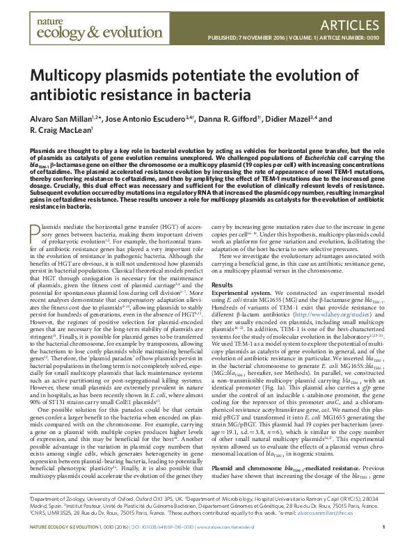 (PDF) Multicopy plasmids potentiate the evolution of antibiotic ...
