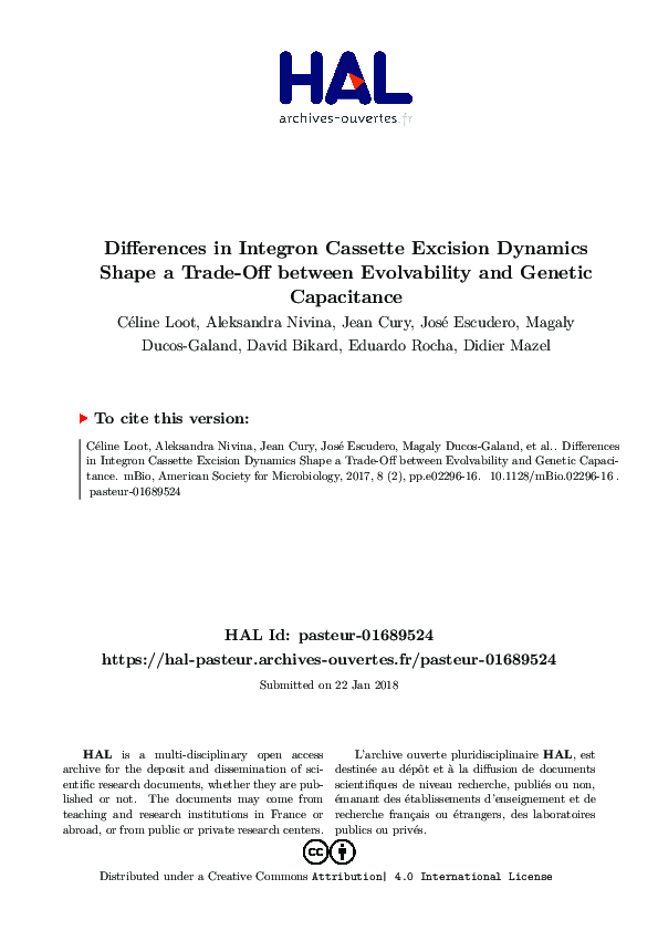 (PDF) Differences in Integron Cassette Excision Dynamics Shape a Trade ...