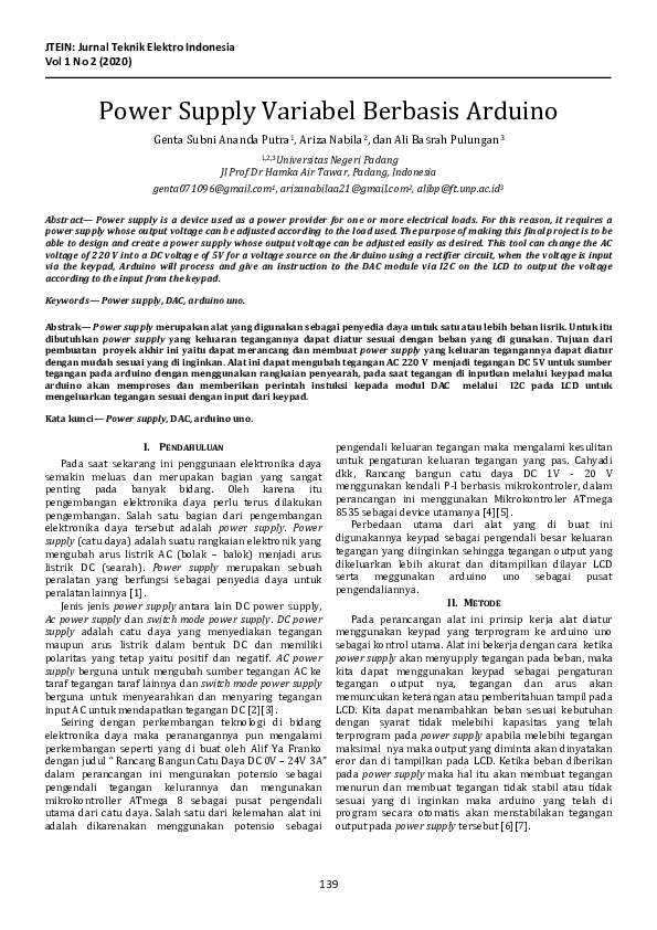 Pdf Power Supply Variabel Berbasis Arduino