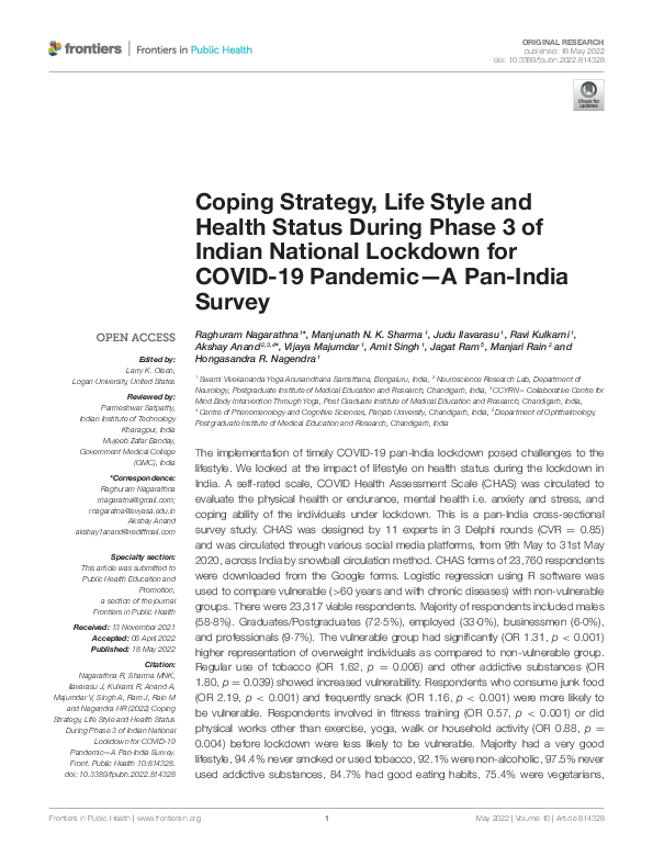(PDF) Coping Strategy, Life Style and Health Status During Phase 3 of ...