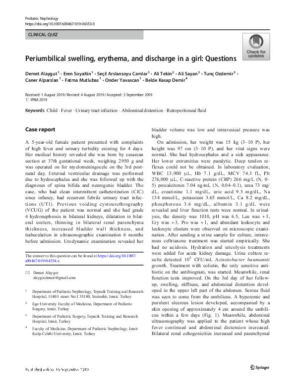 (PDF) Periumbilical swelling, erythema, and discharge in a girl: Questions