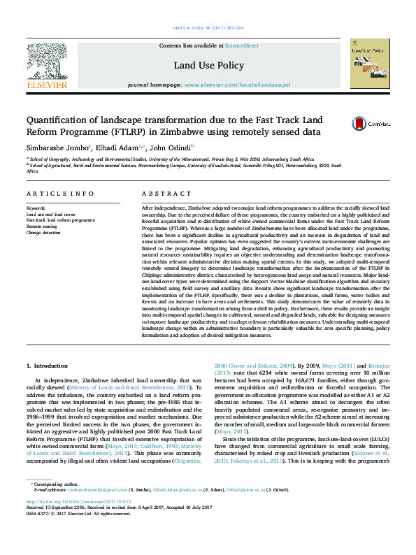 (PDF) Quantification of landscape transformation due to the Fast Track ...
