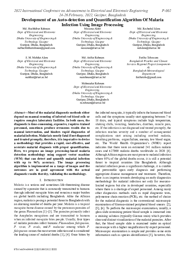(PDF) Development of an Auto-detection and Quantification Algorithm Of Malaria Infection Using ...