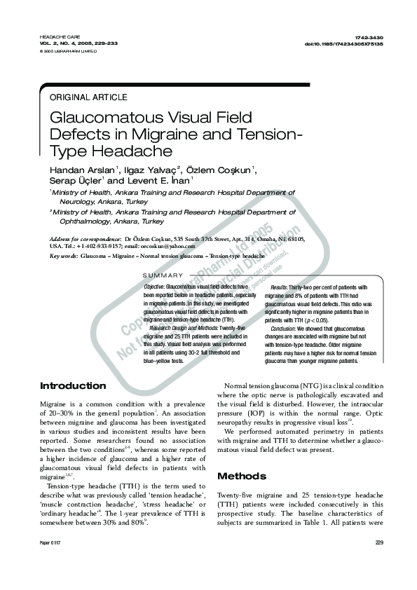 (PDF) Glaucomatous Visual Field Defects in Migraine and Tension-Type ...