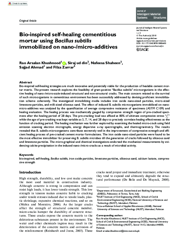 (PDF) Bio-inspired self-healing cementitious mortar using Bacillus ...