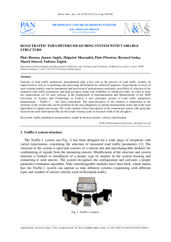 (PDF) Road Traffic Parameters Measuring System with Variable Structure | Marek Stencel ...