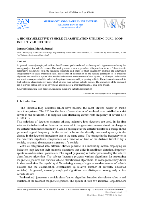 (PDF) A Highly Selective Vehicle Classification Utilizing Dual-Loop Inductive Detector