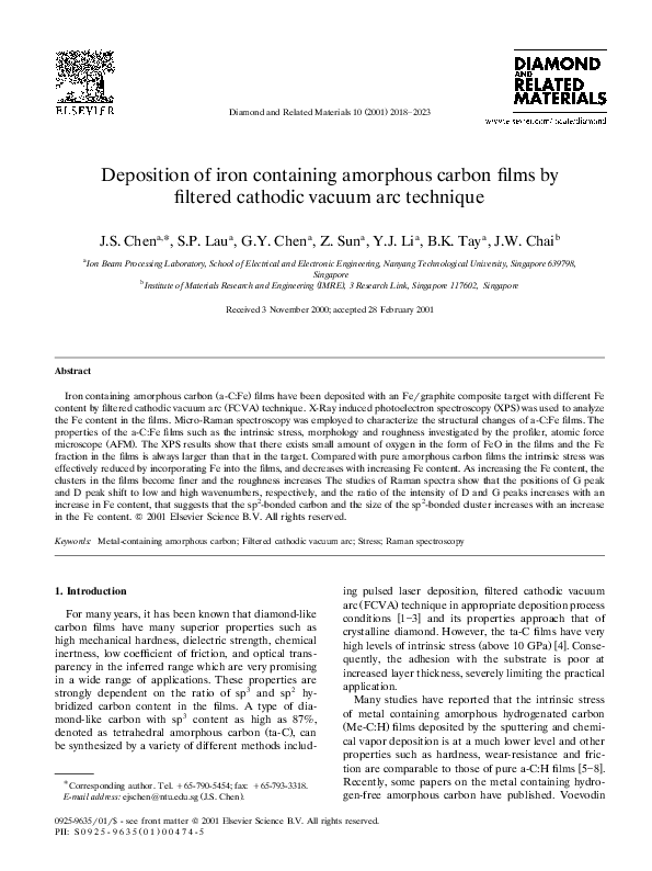 (PDF) Deposition of iron containing amorphous carbon films by filtered ...