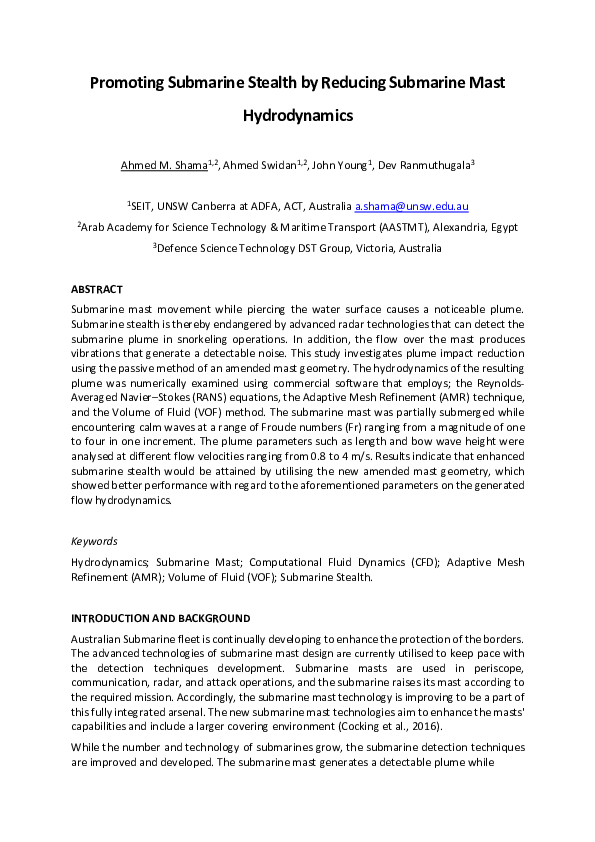 (PDF) Promoting Submarine Stealth by Reducing Submarine Mast Hydrodynamics