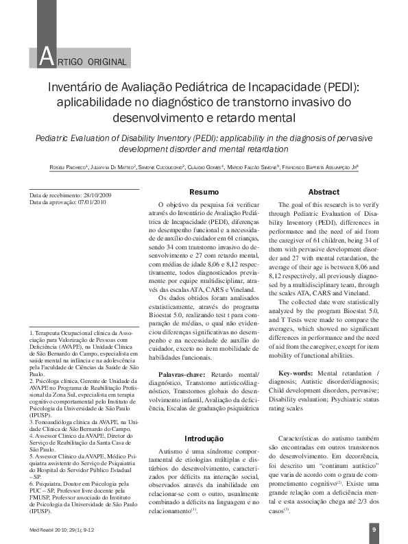 (PDF) Inventário de Avaliação Pediátrica de Incapacidade (PEDI ...