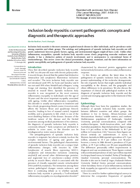 (PDF) Inclusion body myositis: current pathogenetic concepts and ...