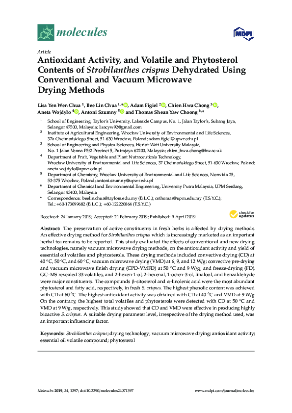 (PDF) Antioxidant Activity, and Volatile and Phytosterol Contents of Strobilanthes crispus ...