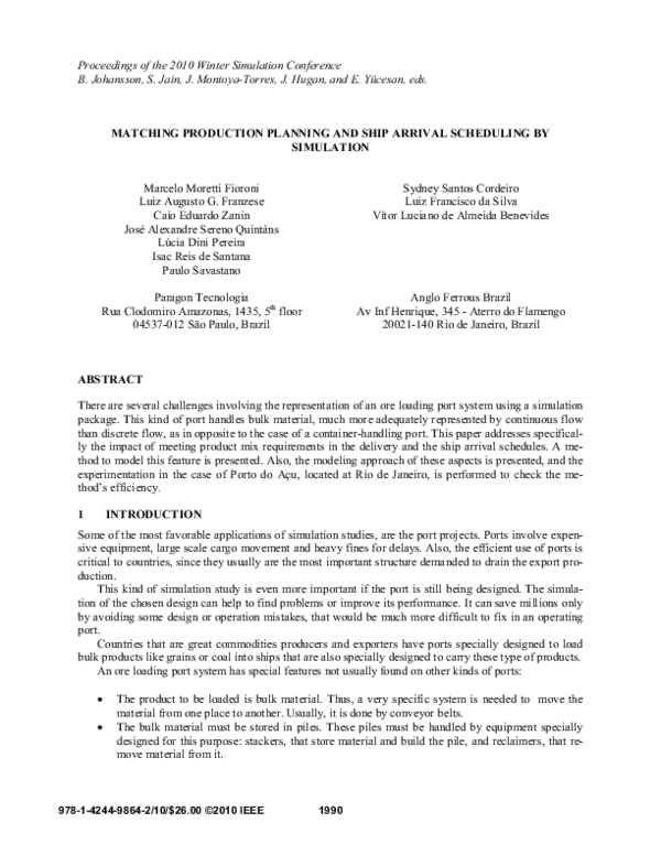 (PDF) Matching production planning and ship arrival scheduling by ...