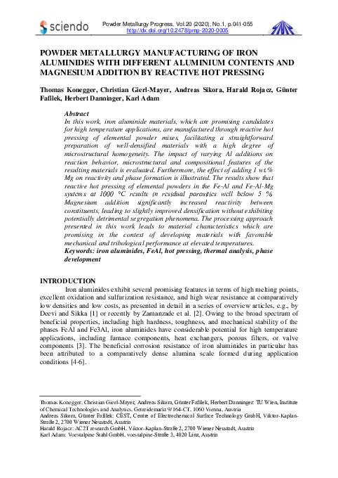 (PDF) Powder Metallurgy Manufacturing of Iron Aluminides with Different ...