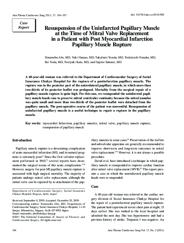 (PDF) Resuspension of the Uninfarcted Papillary Muscle at the Time of ...