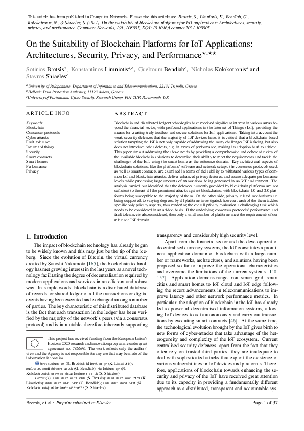 (PDF) On the suitability of blockchain platforms for IoT applications ...