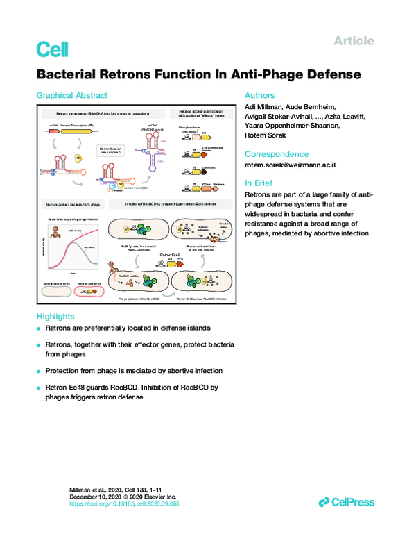 (PDF) Bacterial retrons function in anti-phage defense