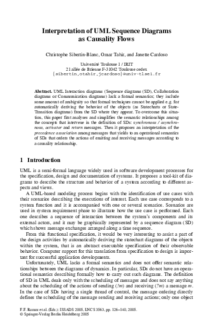 (PDF) Interpretation of UML Sequence Diagrams as Causality Flows
