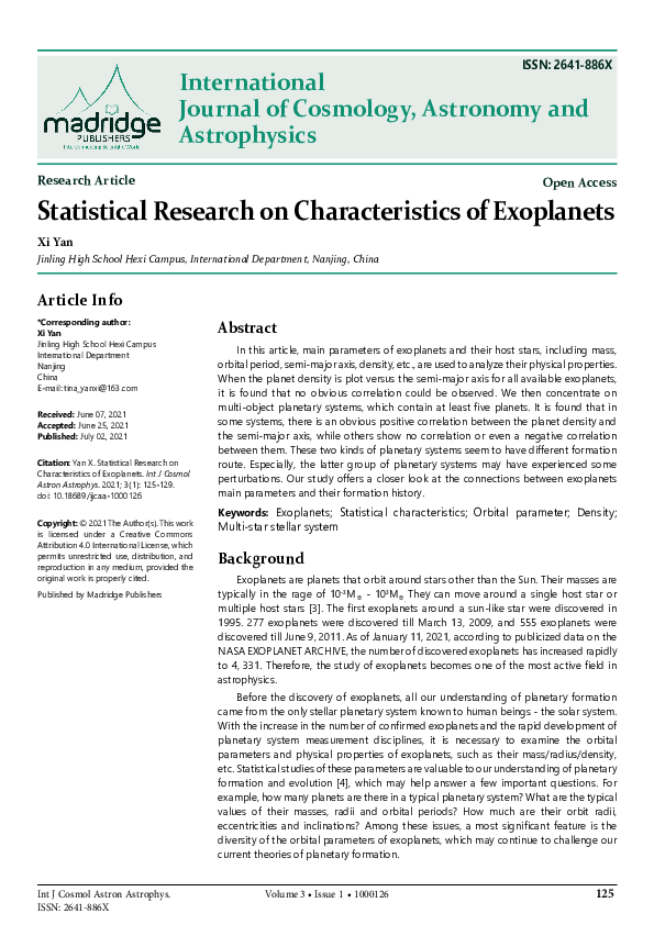 (PDF) Statistical Research on Characteristics of Exoplanets