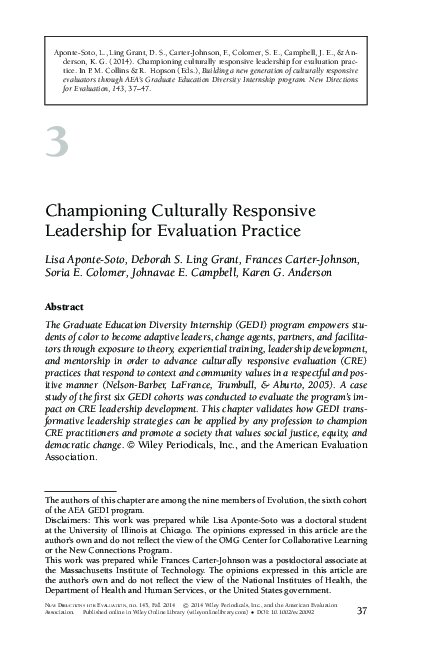 (PDF) Culturally Responsive Leadership in Evaluation