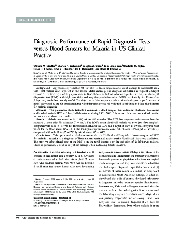 (PDF) Diagnostic Performance of Rapid Diagnostic Tests versus Blood ...