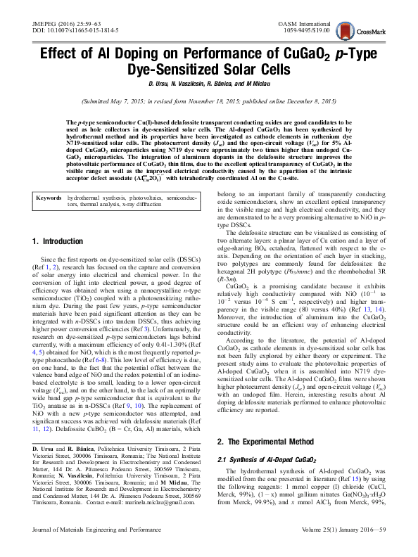 (PDF) Effect of Al Doping on Performance of CuGaO2 p-Type Dye ...