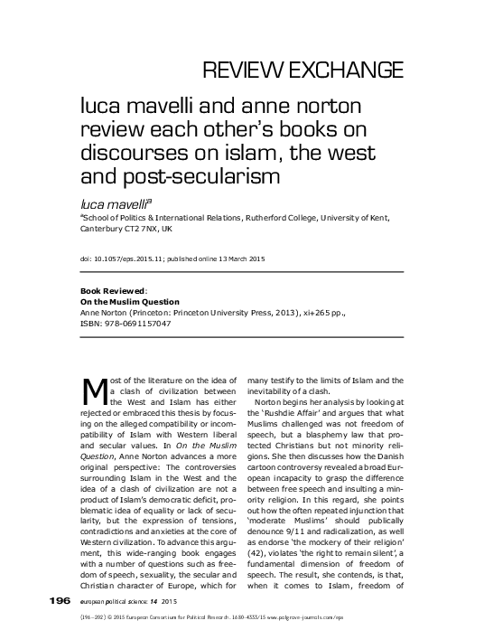 (PDF) Luca Mavelli and Anne Norton Review Each Other’s Books on ...