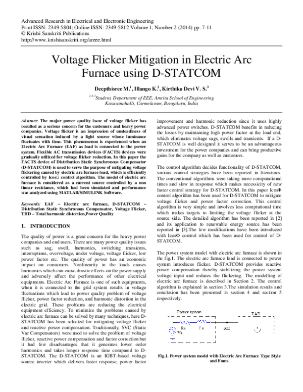 (PDF) Voltage Flicker Mitigation in Electric Arc Furnace using D-STATCOM