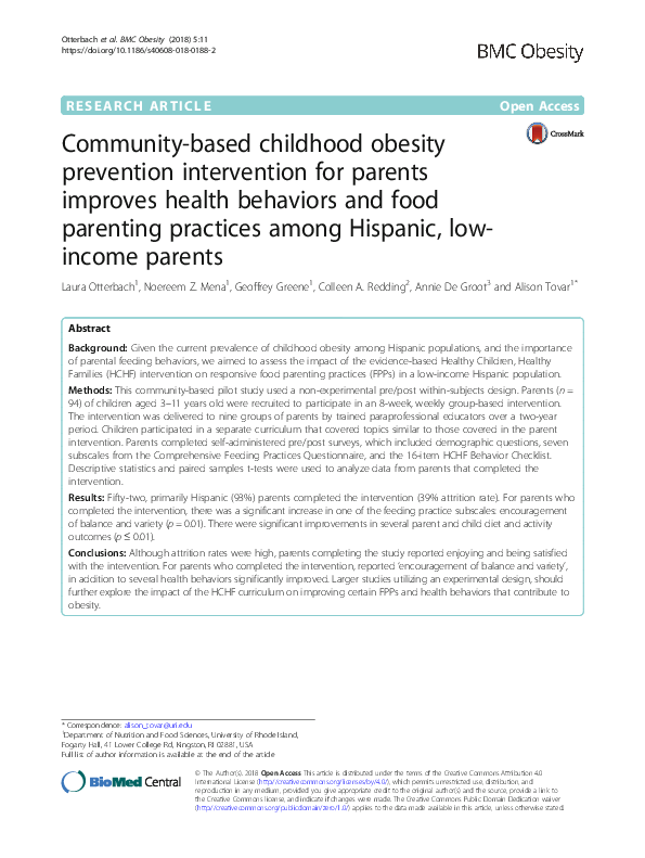(PDF) Community-based childhood obesity prevention intervention for ...