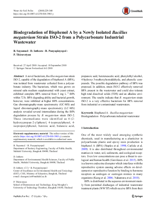 (PDF) Biodegradation of bisphenol A by the newly-isolated Enterobacter gergoviae strain BYK-7 ...