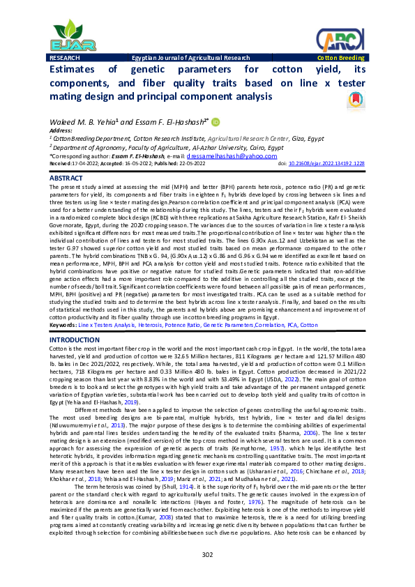 (PDF) Genetic parameter estimates from line x tester mating design and ...