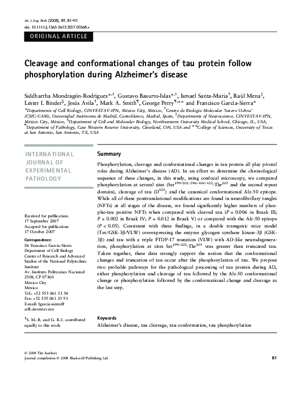(PDF) Cleavage and conformational changes of tau protein follow ...