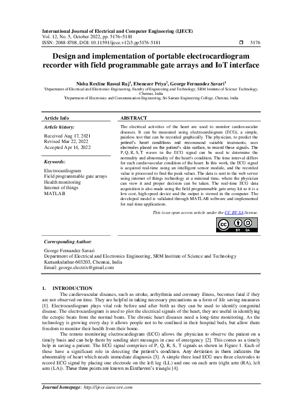 Pdf Design And Implementation Of Portable Electrocardiogram Recorder 0853