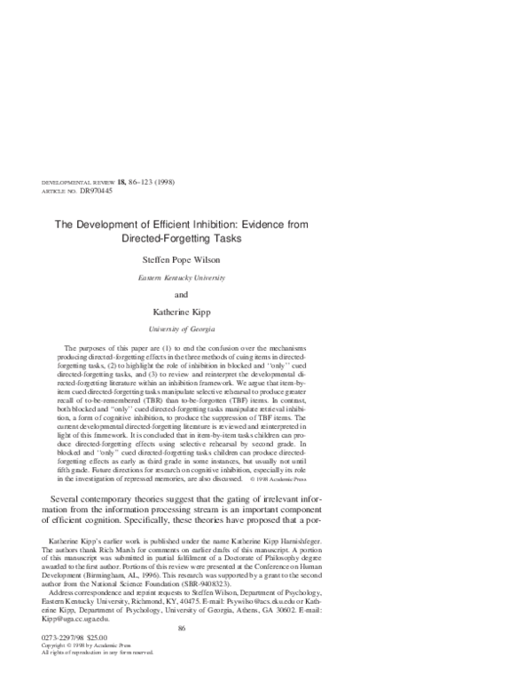 (PDF) The Development of Efficient Inhibition: Evidence from Directed-Forgetting Tasks