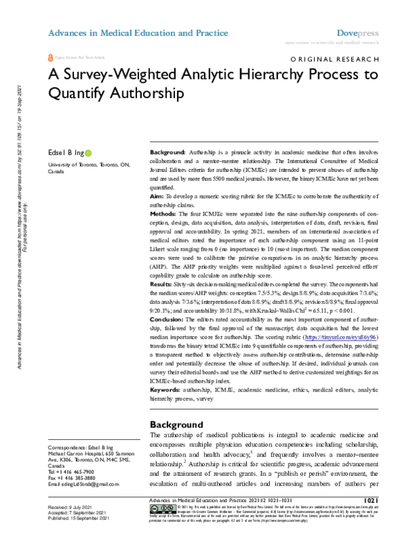 (PDF) A Survey-Weighted Analytic Hierarchy Process to Quantify Authorship