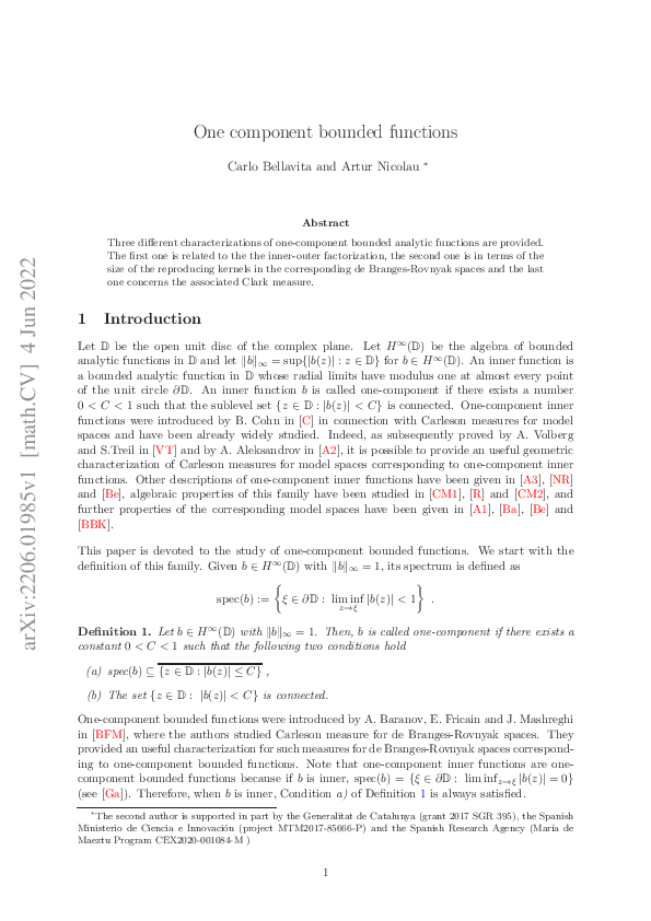 (PDF) One-component bounded functions | Carlo Bellavita - Academia.edu