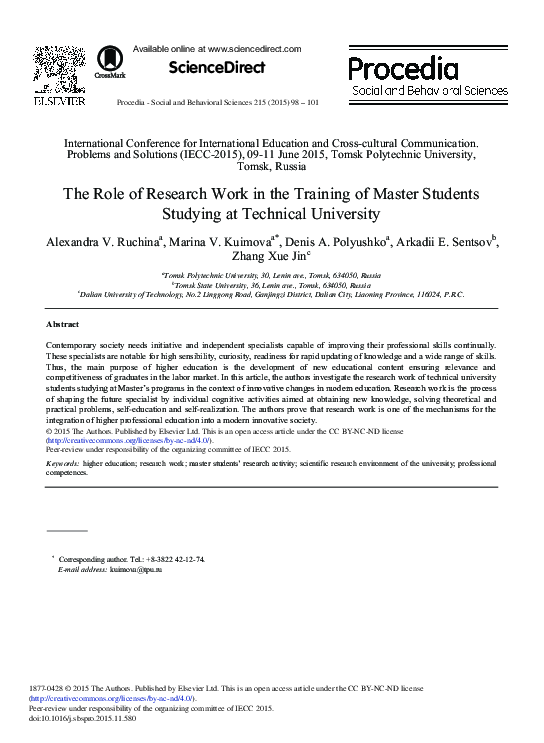 (PDF) The Role of Research Work in the Training of Master Students ...