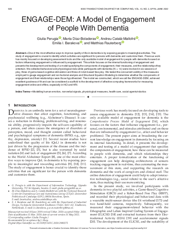 (PDF) ENGAGE-DEM: A Model of Engagement of People With Dementia