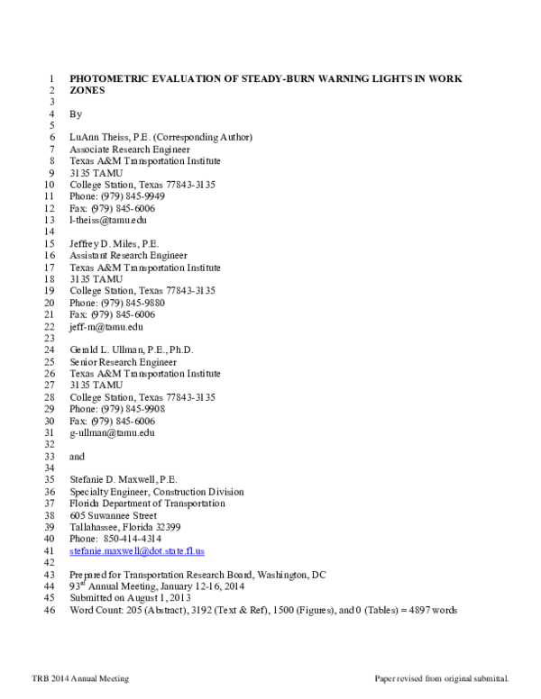 (PDF) Photometric Evaluation of Steady-Burn Warning Lights in Work Zones