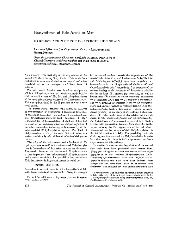 (PDF) Biosynthesis of bile acids in man. Hydroxylation of the C27 ...