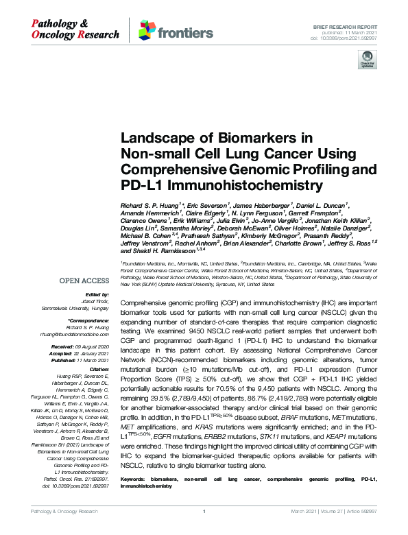 (PDF) Landscape of Biomarkers in Non-small Cell Lung Cancer Using Comprehensive Genomic ...